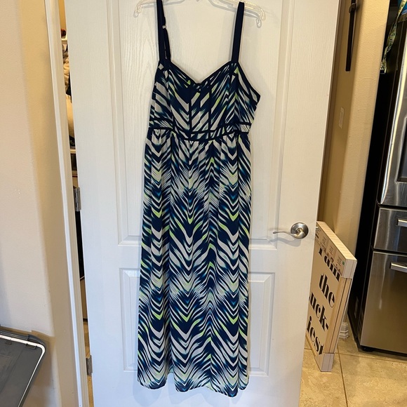 torrid | Dresses | Torrid Plus Blue Multi Chevron Vcut Lined Maxi Dress ...